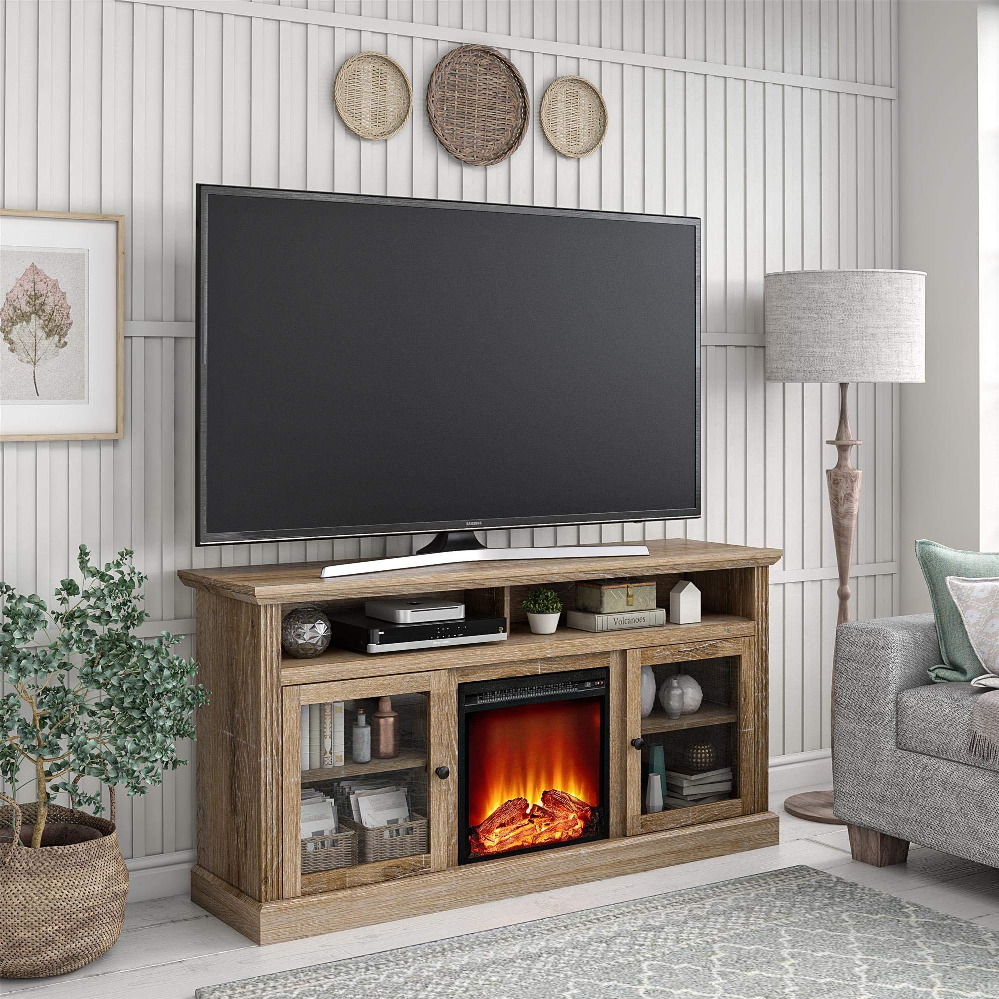 Ameriwood Home Chicago Fireplace TV Stand for TVs up to 65", Natural
