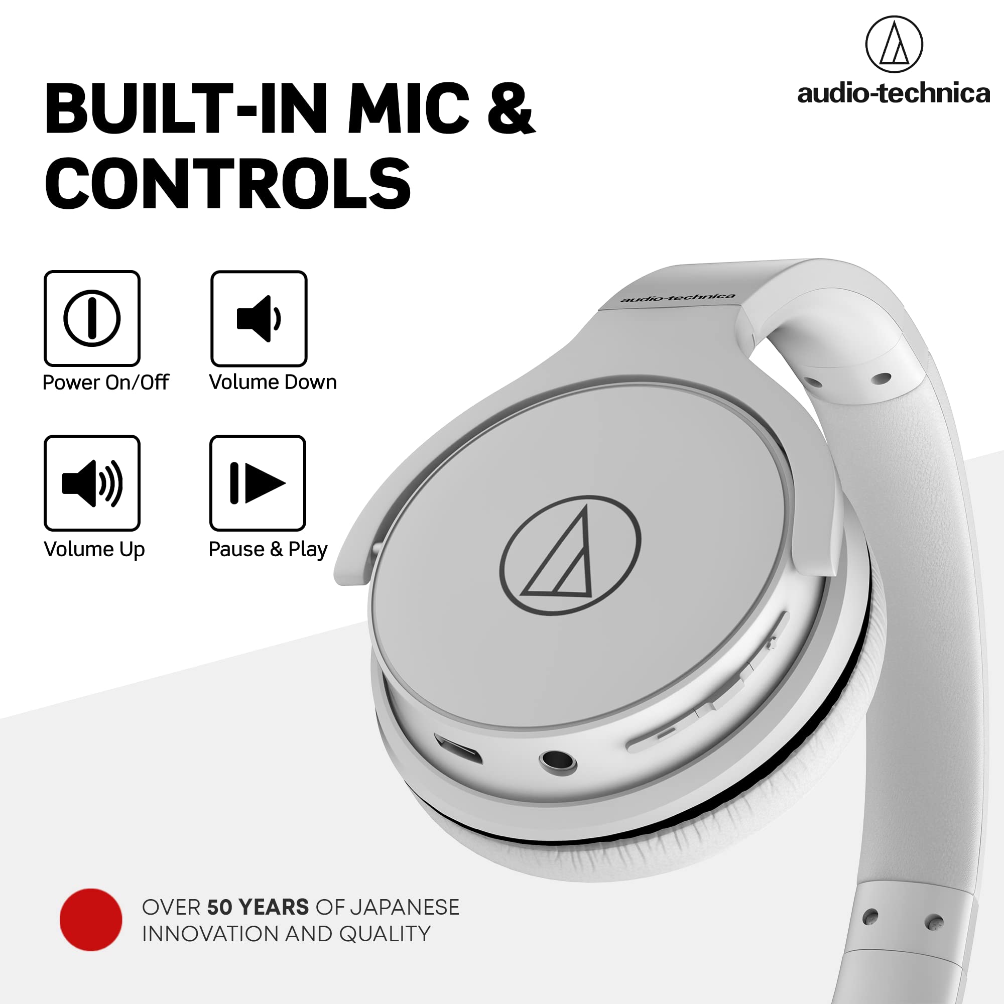 Audio-Technica ATH-S220BTWH Wireless On Ear Headphones, White, Adjustable