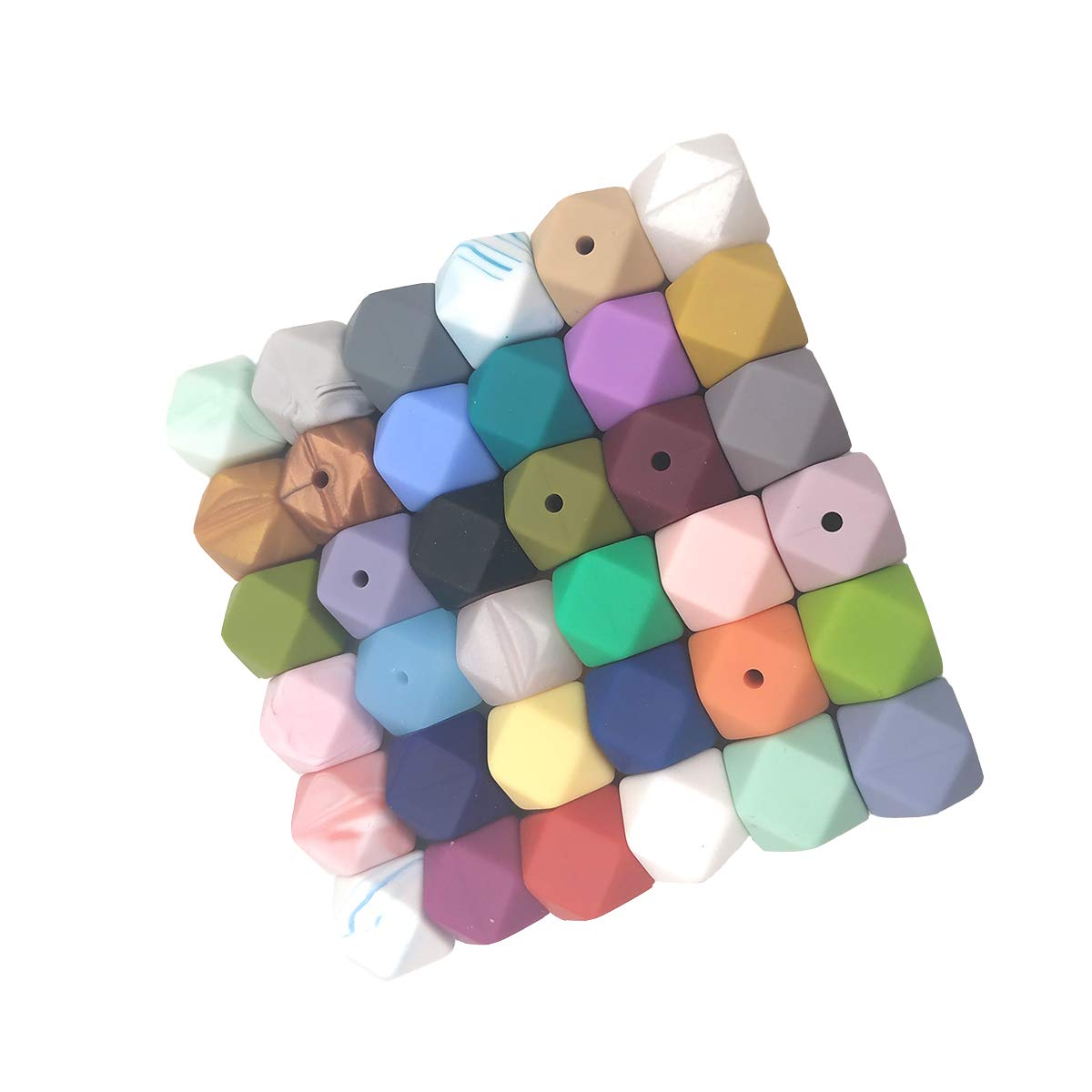 Alenybeby 17mm Silicone Hexagon Beads DIY Silicone Pearl Beads for Jewelry Geometric Hexagon Shaped Beads Mom Necklace Making Accessory (Mix Color 30pcs)