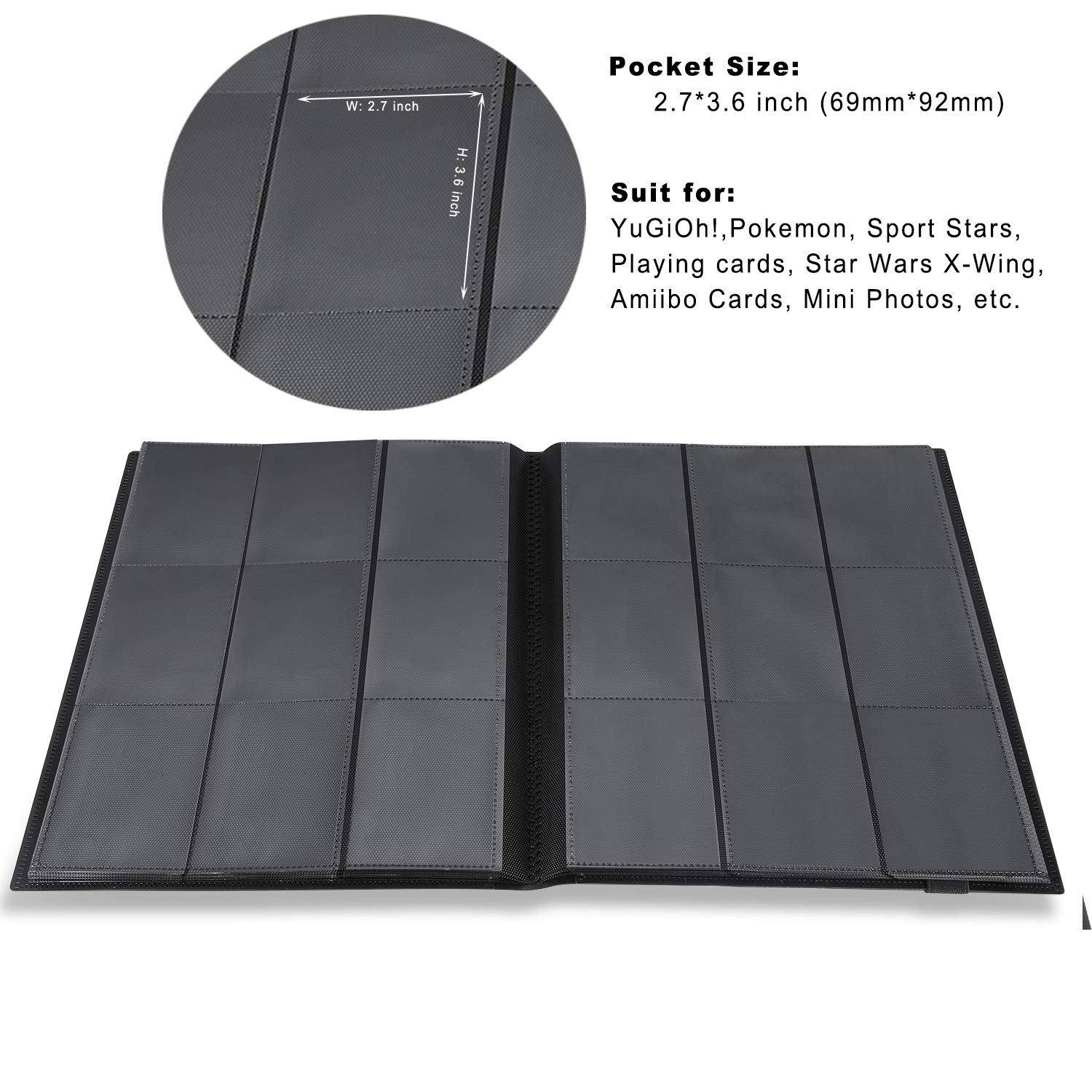 AITIME Sport Fans Gaming Card Collection Binder, 360 Side Loading Trading Card Collection Book MTG Yugioh Cards Protection Holder Playing Cards and Coupons Protector Storage Book (Black)