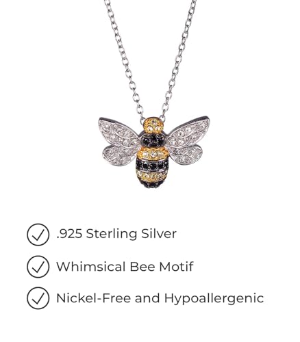 Amazon Essentials womens Sterling Silver Bumblebee Pendant Necklace Made with Crystal (18"), (previously Amazon Collection)