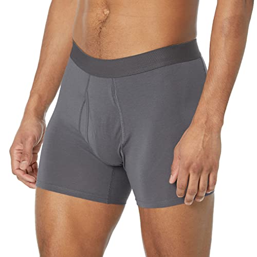 Amazon Essentials Men's Cotton Jersey Boxer Brief (Available in Big & Tall), Pack of 5, Charcoal/Dark Grey/Grey Heather, Medium