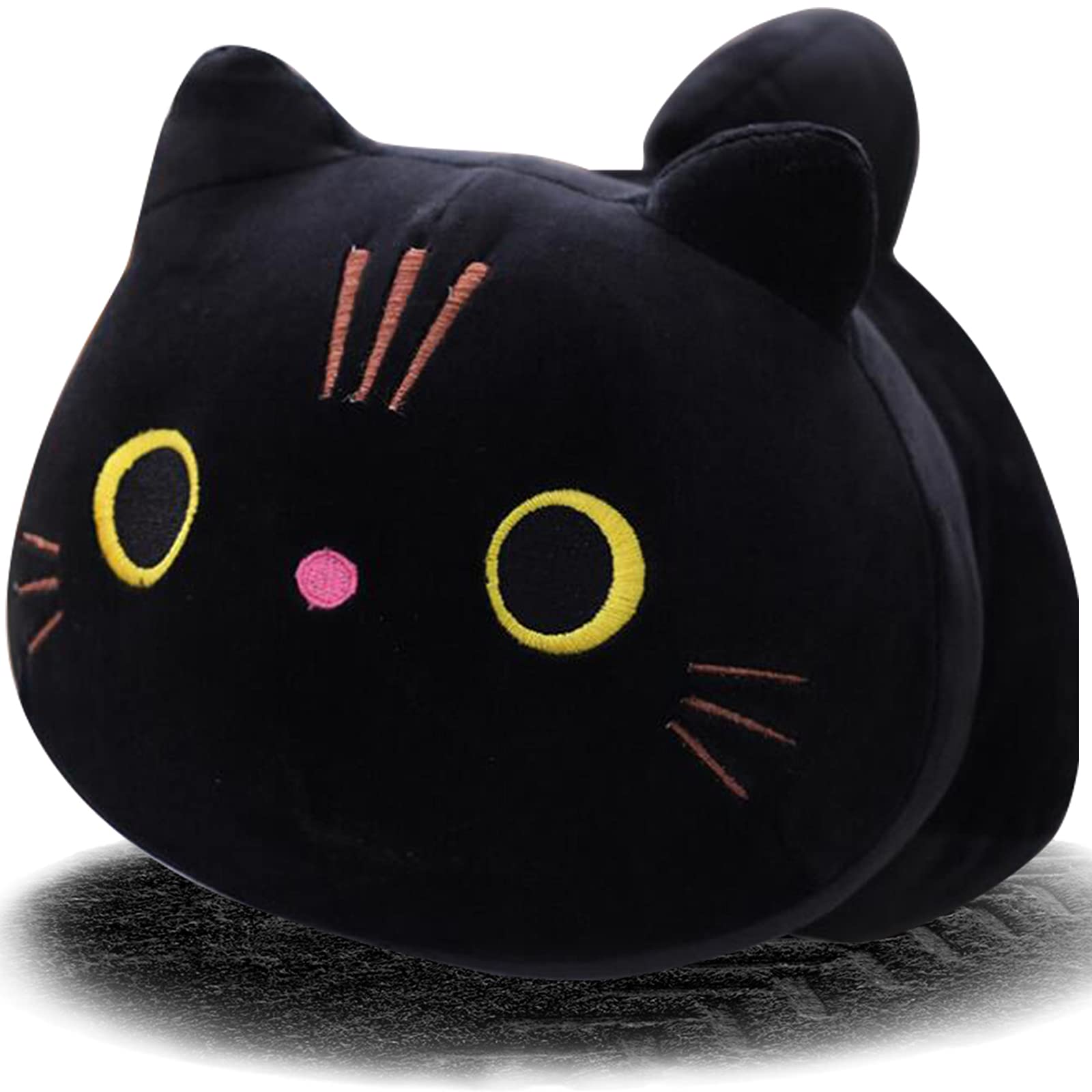 Enhopty 10Inch Black Cat Plush Pillow Cat Stuffed Animal Plushies Cute Kitten Toys Sleeping Hugging Pillow Soft Cushion for Girls Kids Women 1PC (Small)