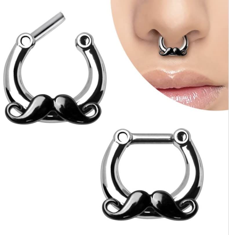 Amelia Fashion Mustache Septum Clicker Ring 316L Surgical Steel (Choose Size) (16GA(1.2mm) L. 1/4"(6mm))