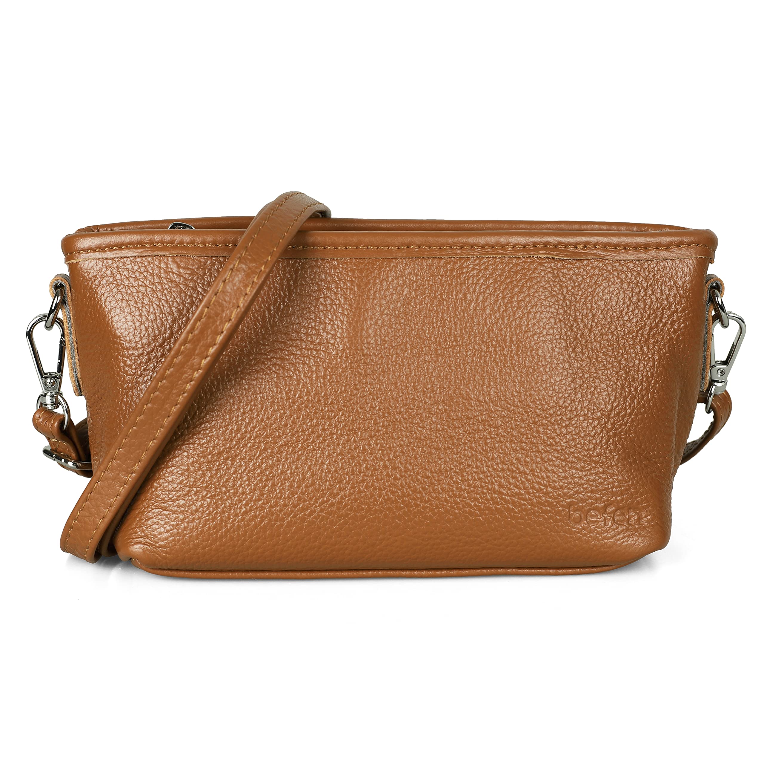 befen Cognac Brown Small Cell Phone Crossbody Bag with Cognac Brown Small Roomy Crossbody Purse