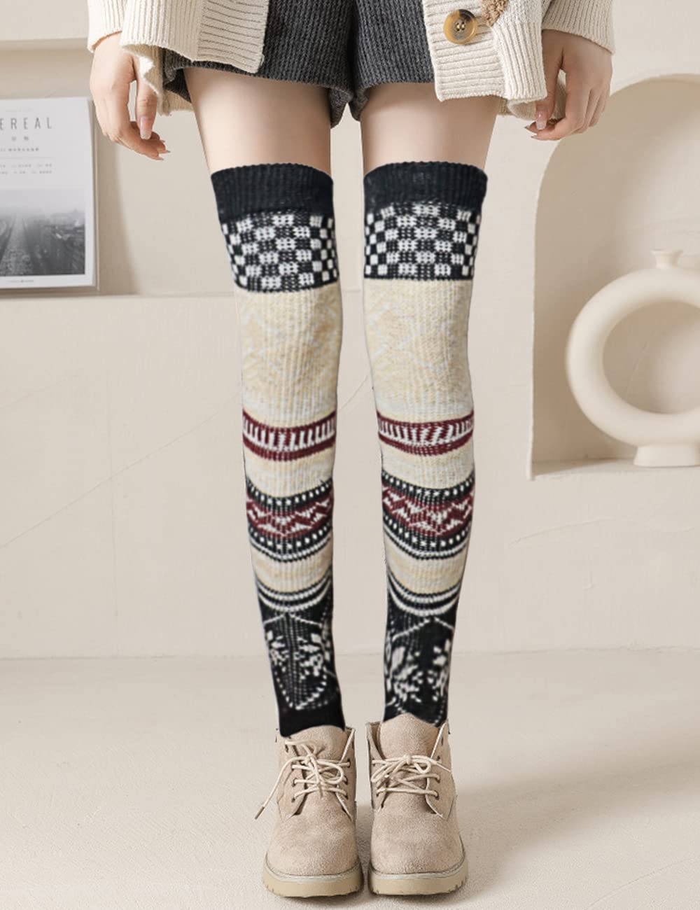 Anlaey Extra Long Cable Knit Over the Knee Thigh High Cotton Stocking Socks Leg Warmers Boot Socks for Women