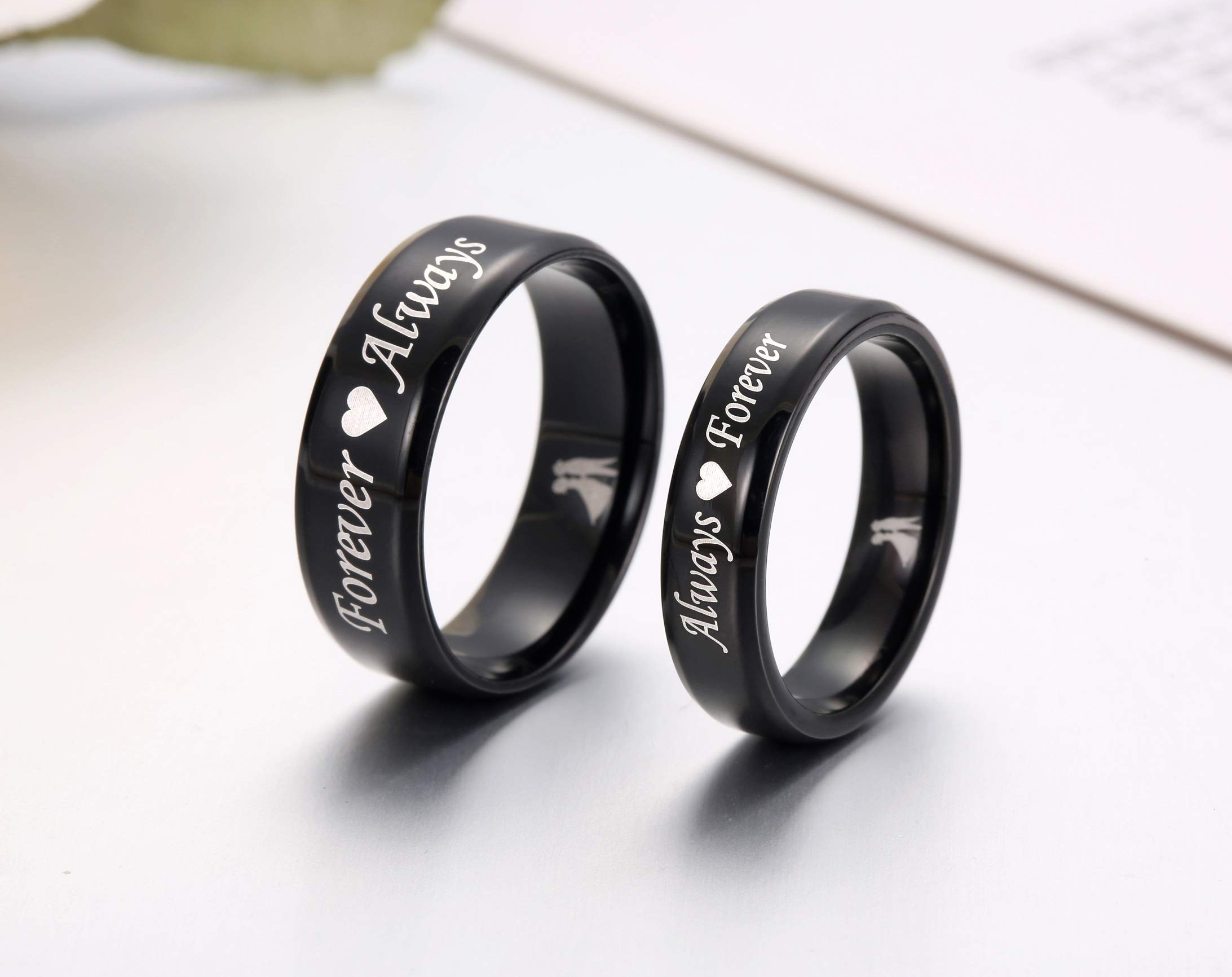 Always and Forever Titanium Stainless Steel Wedding Band Set Valentine Engagement Promise Couple Ring