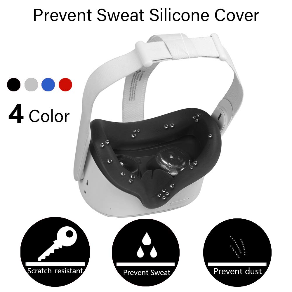 Akaigu Silicone Cover Silicone VR Face Cover with Eye Pad Lens Protect Cover for Oculus Quest 2 Sweatproof Lightproof VR Accessories (Black)