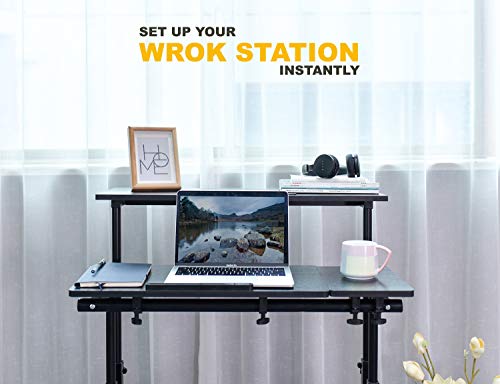 AIZ Mobile Standing Desk, Adjustable Computer Desk Rolling Laptop Desk Cart on Wheels Home Office Computer Workstation, Portable Laptop Stand Tall Table for Standing or Sitting, Black Willow