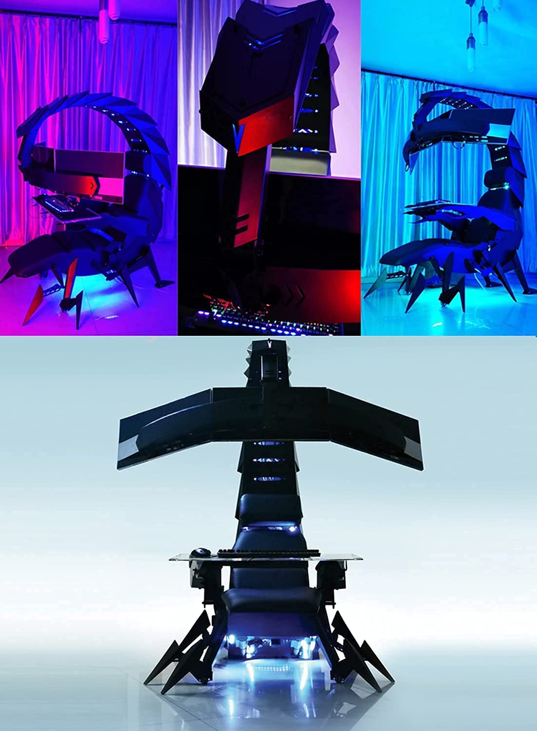 Gaming Chair, Ergonomic Computer Cockpit Chair with Led Lights, Comfortable Racing Simulator Cockpit Game Chair with Hanging 3 Screens,Red