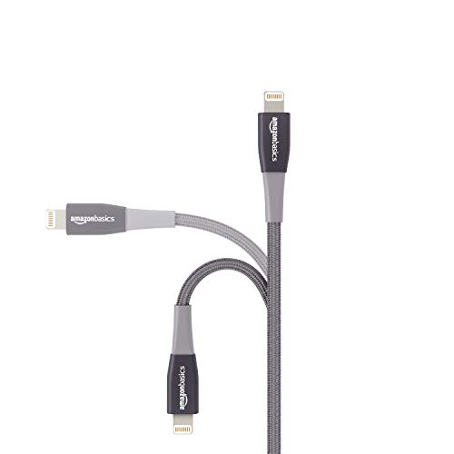 Amazon Basics Double Nylon Braided USB-A Cable with Lightning Connector, Premium Collection, MFi Certified Apple iPhone 14 13 12 11 X Xs Pro, Pro Max, Plus, iPad, Dark Grey, 3-Ft, 2 Pack