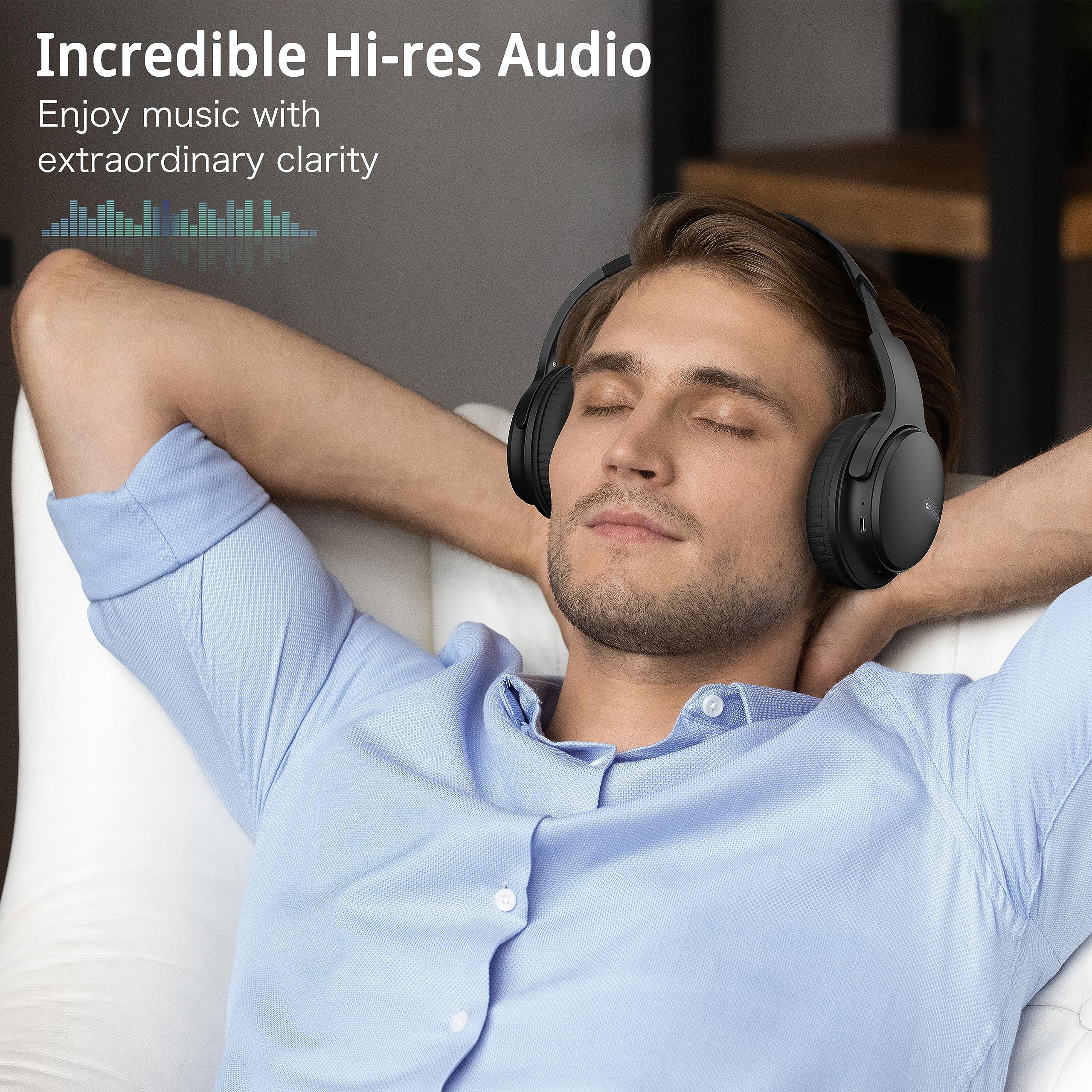 AMORNO Bluetooth Headphones Over Ear, 68 Hours Playtime Wireless Headphones with Mic, Foldable Adjustable Lightweight HiFi Stereo Headset for Cellphone/PC/Work/Travel/Home/Office (Black)