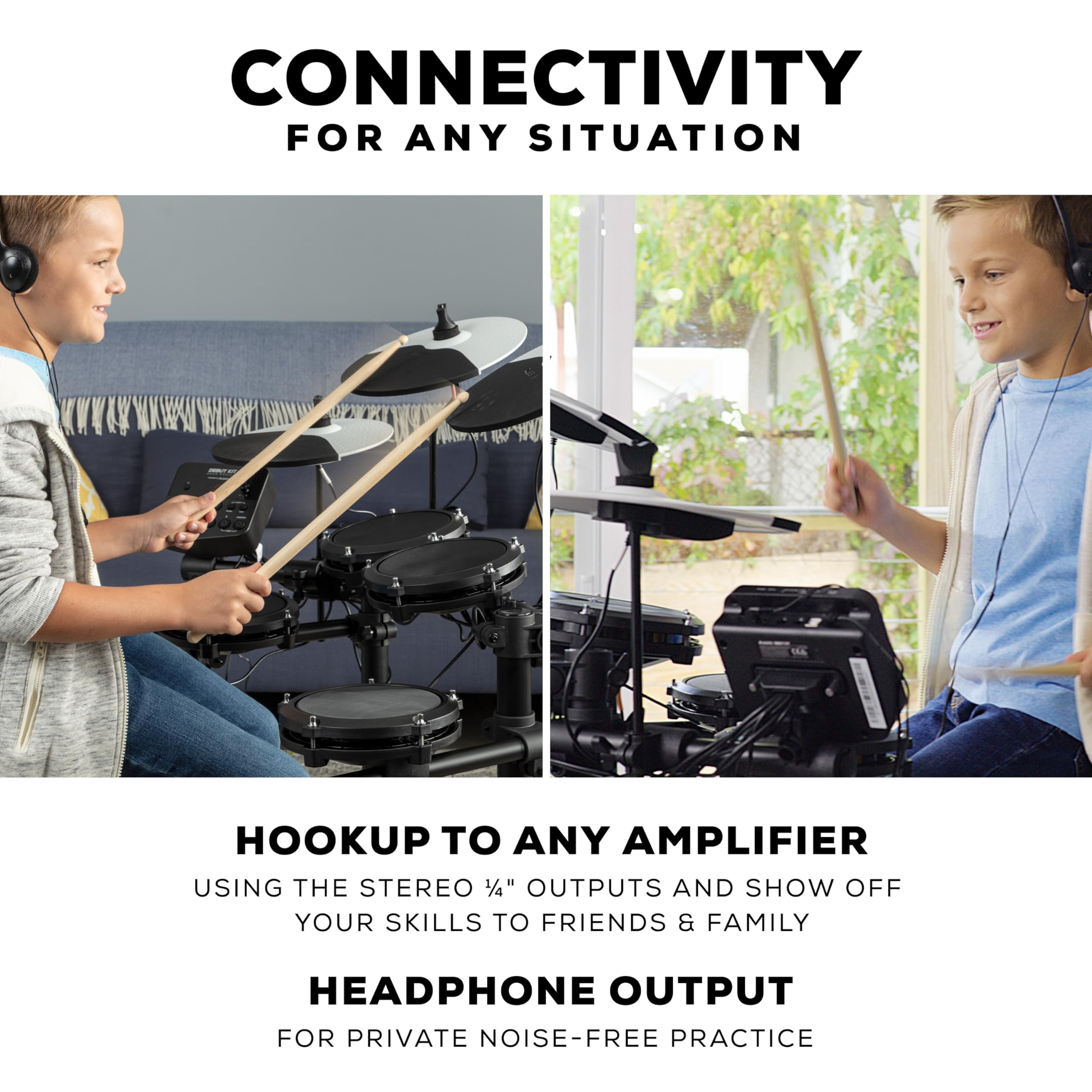 Alesis Drums Debut Kit β Kids Drum Set With 4 Quiet Mesh Electric Drum Pads, 120 Sounds, Drum Stool, Drum Sticks, Headphones and 100 Melodics Lessons