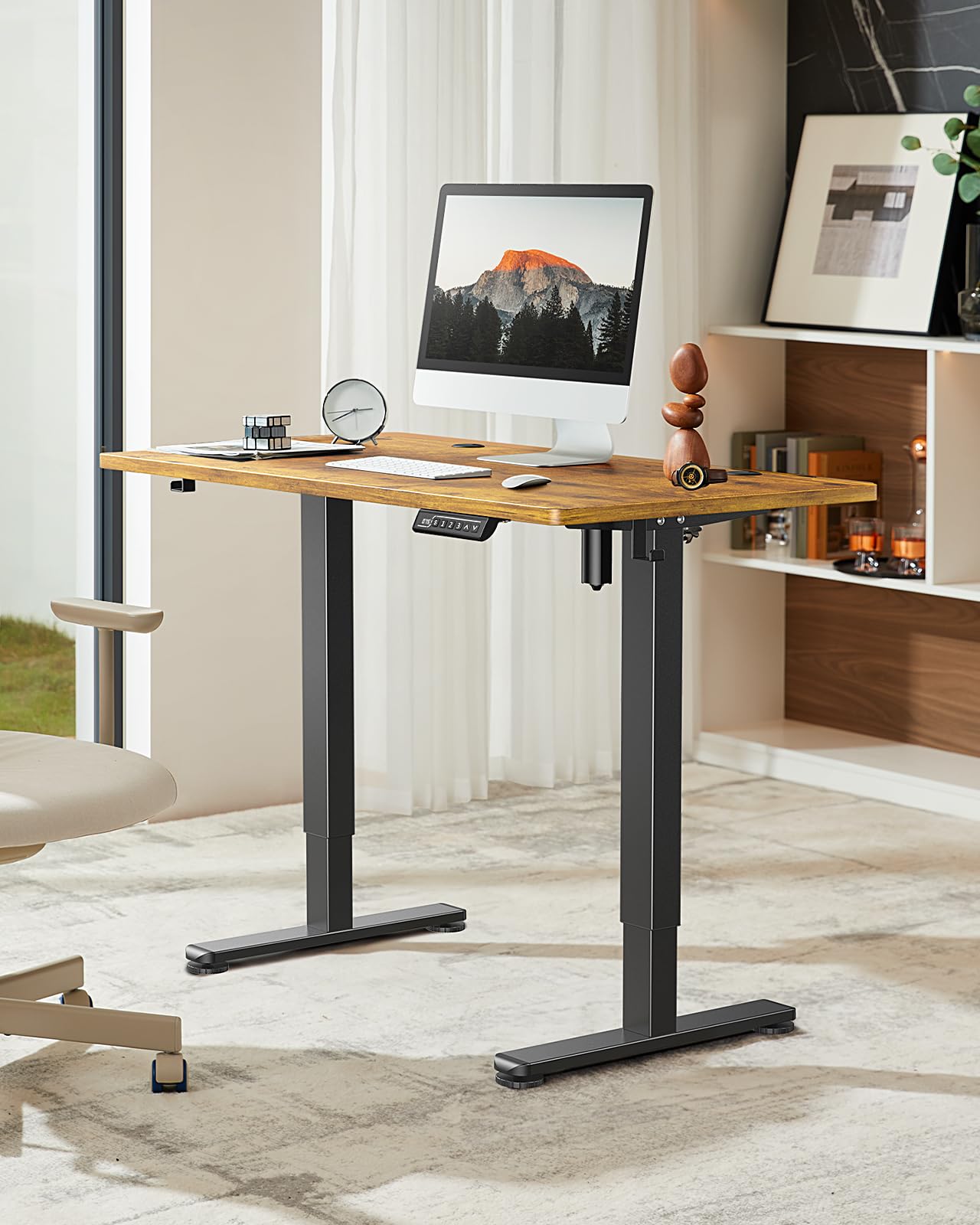 AMADA HOMEFURNISHING Electric Adjustable Standing Desk, 55 * 24 Inch Height Adjustable Computer Desk with 3 Memory Presets, Sit Stand up Desk for Home Office Furniture, Headphone Hook