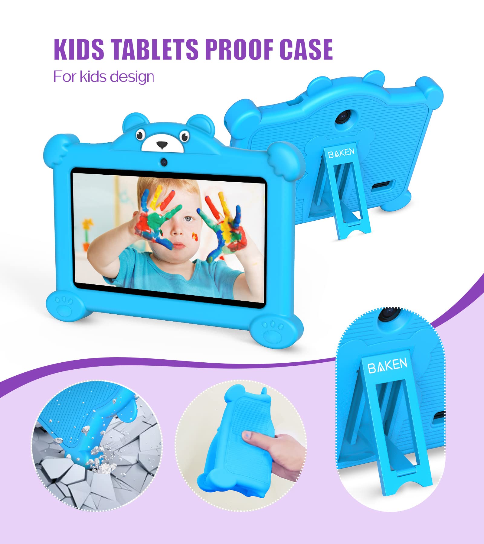 BAKEN Kids Tablet 7 Inch, Android 11 Tablets, Children Tablet with 2GB RAM 32GB ROM, WiFi, Bluetooth, Dual Camera, Educational, Games, Parental Control, Shockproof Case(Blue)