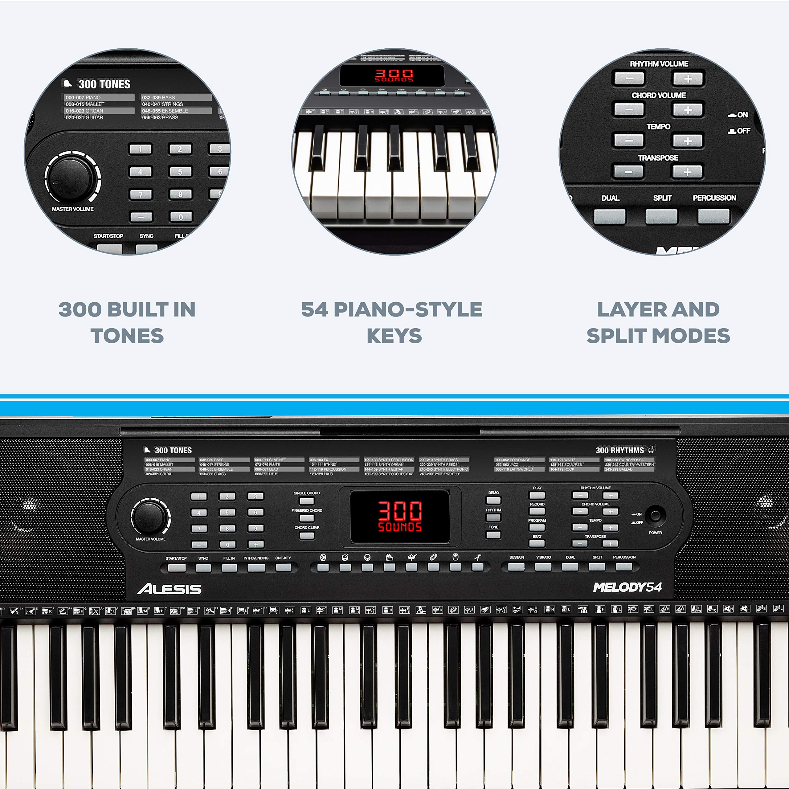 Alesis Melody 54-54-Key Electric Piano Keyboard with Speakers, Microphone, Music Rest + Numark HF125 - On-Ear Headphones with 6ft Cable