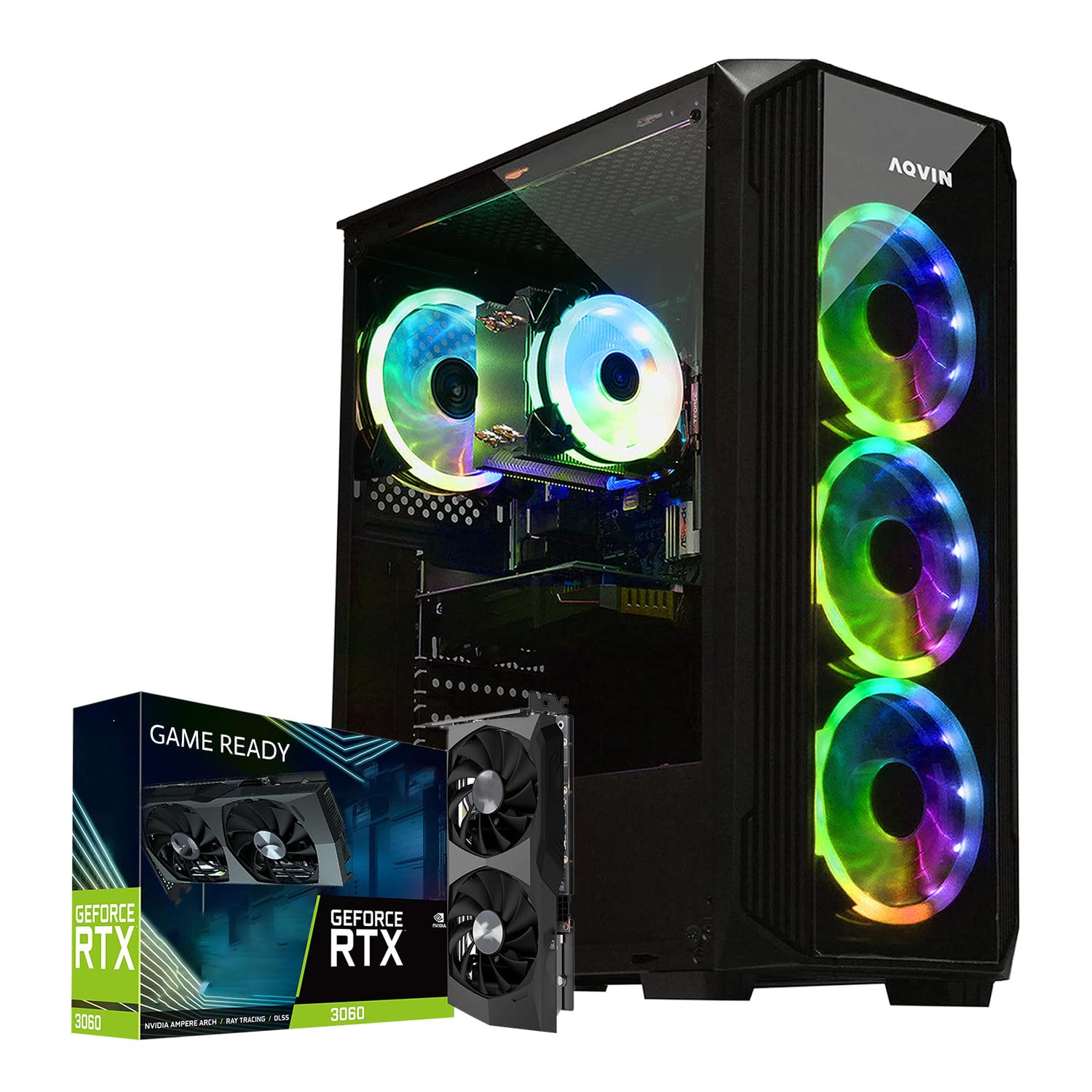 AQVIN Gaming Computer PC Desktop Intel i7 3.40 GHz, GeForce RTX 3060 12GB GDDR6, 32GB RAM DDR4 1TB SSD Storage, RGB Keyboard and Mouse, WiFi Ready Windows 10 Pro -(Renewed)
