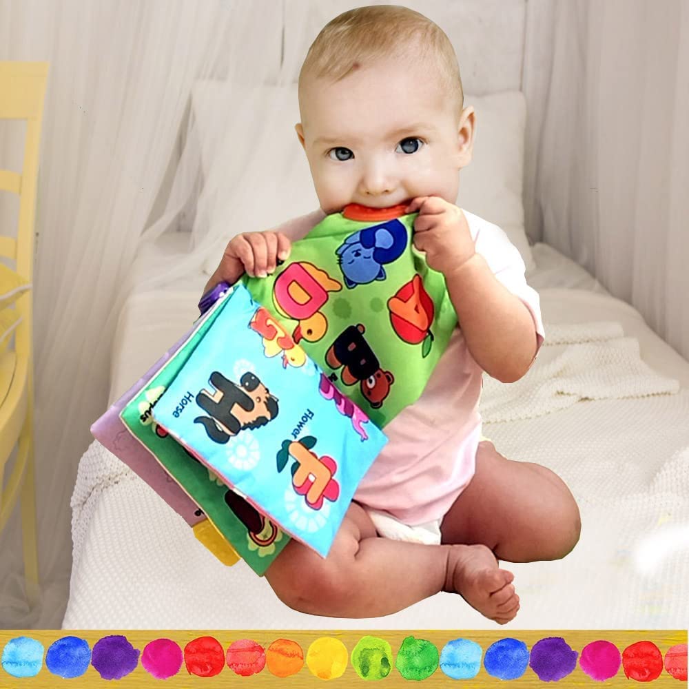 Baby Books Toys Touch and Feel Crinkle Cloth Books with Teether Toy Fabric Book Activity Book Sensory Book Busy Book Farmer…