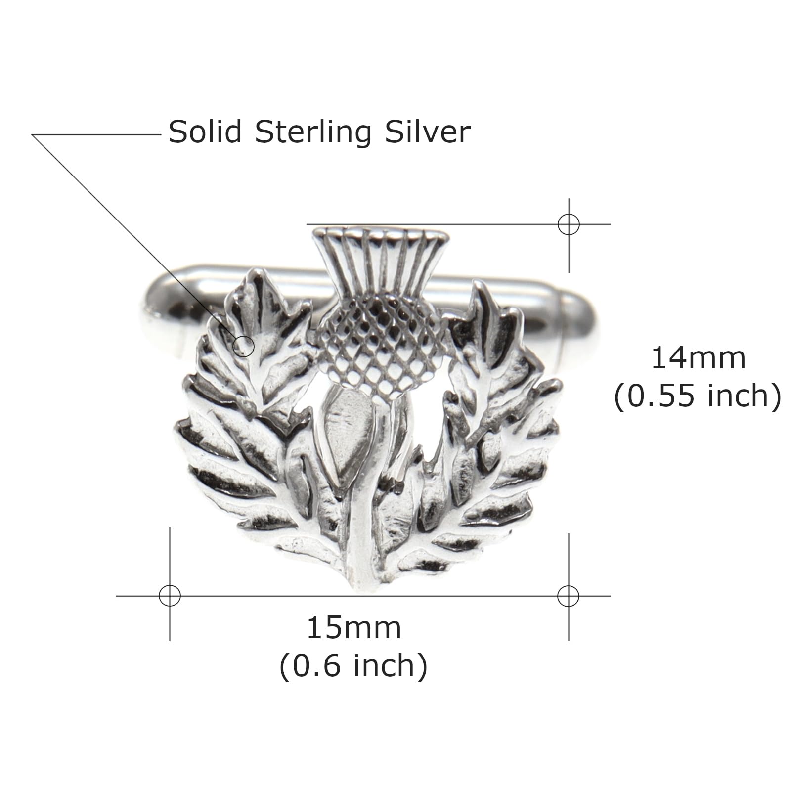 Alexander Castle 925 Sterling Silver Scottish Thistle Cufflinks - Scottish Jewelry Silver Cuff Links for Men with Jewelry Gift Box - 15mm x 14mm