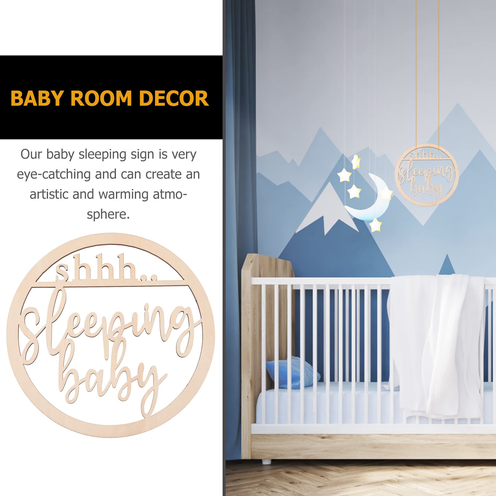 Baby Sleeping Front Door Sign Hollow Out Wooden Hanger Baby Room Hanging Sign