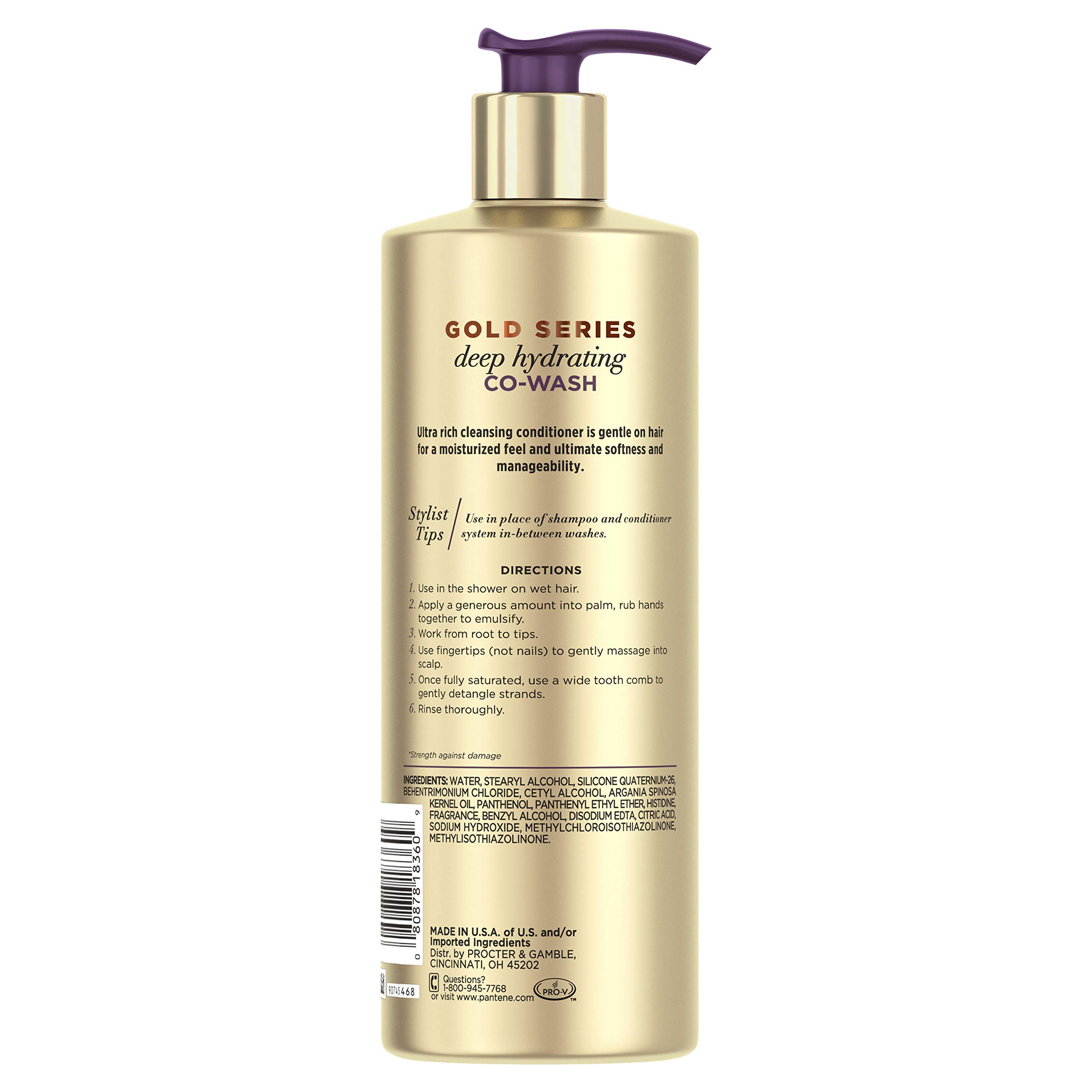 Pantene Gold Series from Sulfate Free Deep Hydrating with Argan Oil for Curly Coily Hair, Co-Wash, 15.2 Fl Oz (Packaging May Vary)