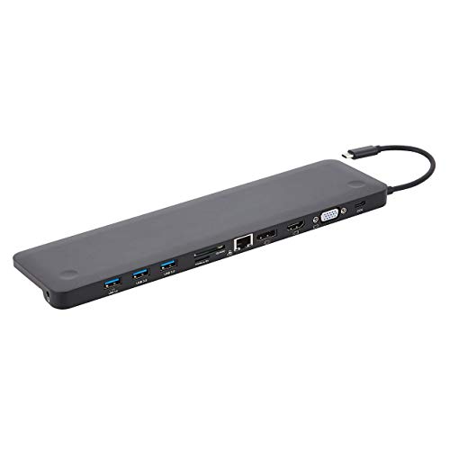 Amazon Basics Aluminum Type-C Docking with DisplayPort, HDMI, VGA, 3 USB-A, Ethernet, SD/TF Card Reader, Audio, and Type-C Charging Port (PD 100W) - Pedestal, Black
