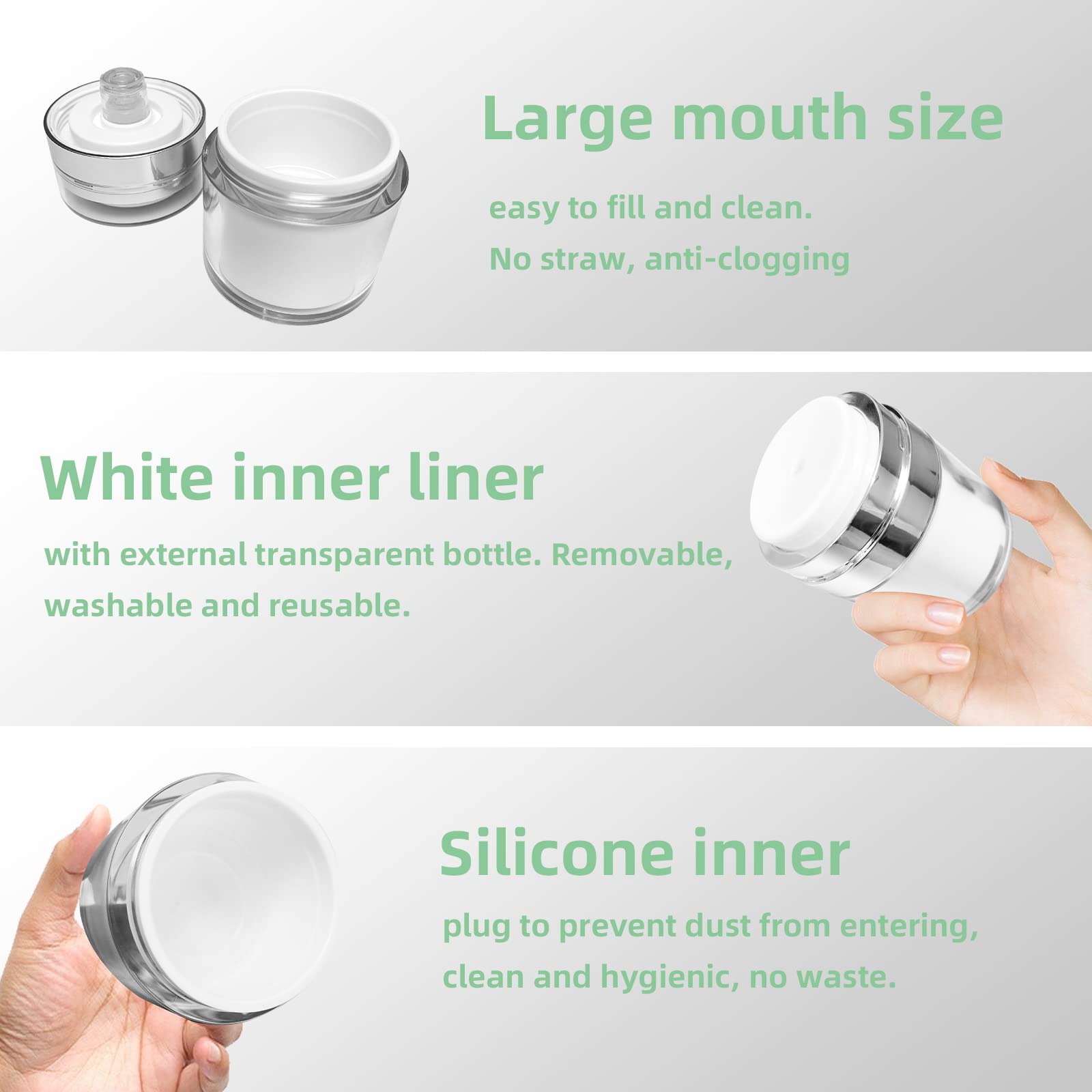Airless Pump Jar,Cream Jar Vacuum Bottle, Empty Refillable Cosmetic Air Pump Jars Bottles, Portable Airless Lotion Sample Container Pot, Leak-Proof DIY Portable Travel Makeup Containers (30ML)