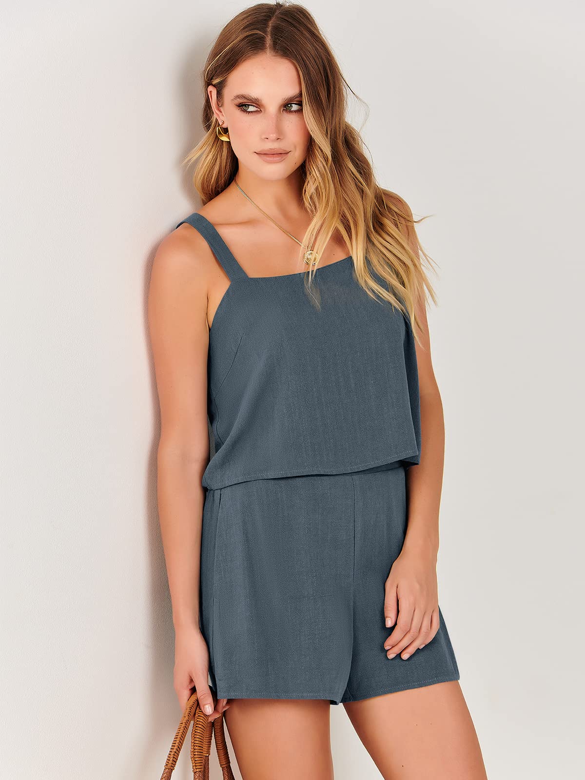 ANRABESS Womens 2 Piece Linen Sets Square Neck Crop Short Lounge Matching Sets 2024 Summer Trendy Beach Outfits 1020shenhui-XL