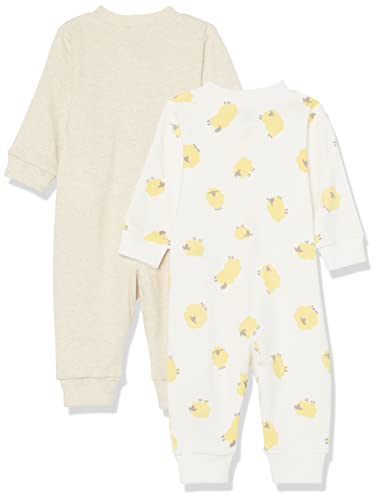 Amazon Aware Unisex Babies' Snug Fit Footless Cotton Pajamas, Pack of 2, Beige/White Sheep, 0-3 Months
