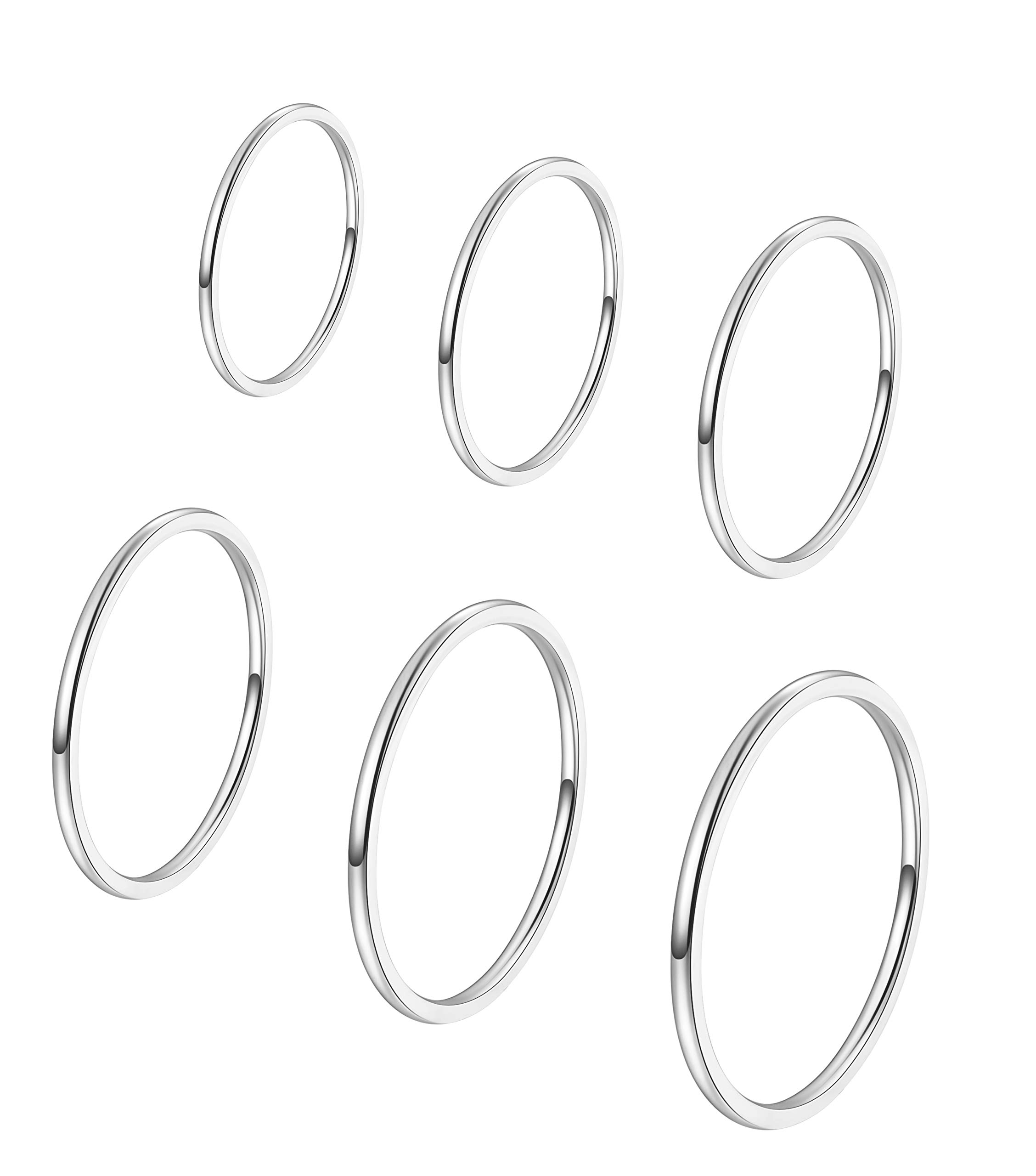 ALEXTINA Women's 6 Pieces Stainless Steel 1MM Gold Thin Midi Stacking Rings Plain Band Comfort Fit Size 4 to 9