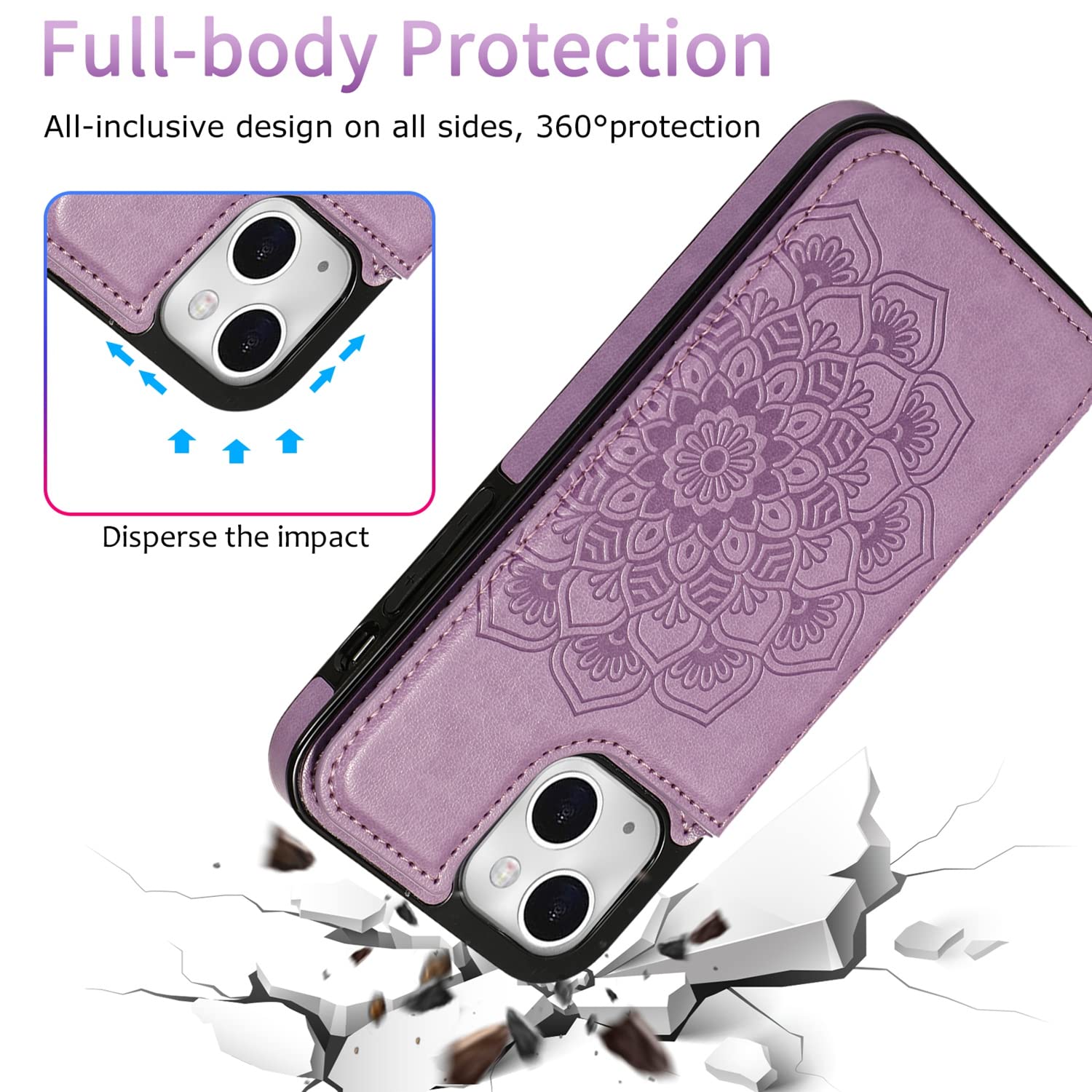Anyisposs Compatible with iPhone 13 Wallet Case 6.1inch Tempered Glass Screen Protector Card Holder Slots Kickstand Cover Flip Leather Phone Cases for iPhone13 i 5G i-Phone i13 iPhone13case 13s Purple