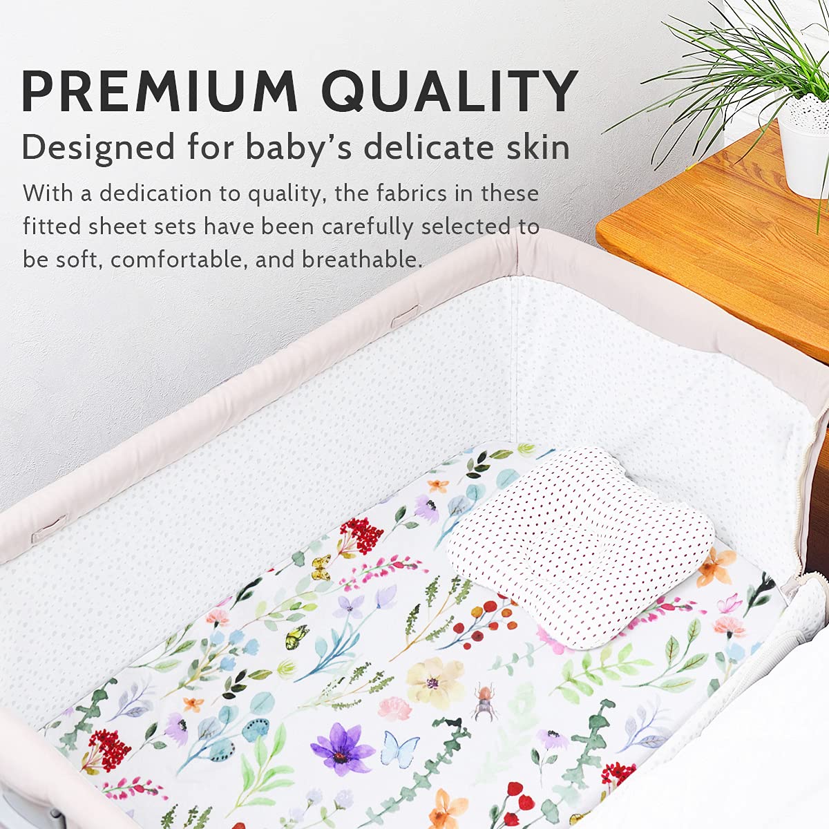 Baby Soft Crib Sheet and Baby Minky Blankets with White Watercolor Floral