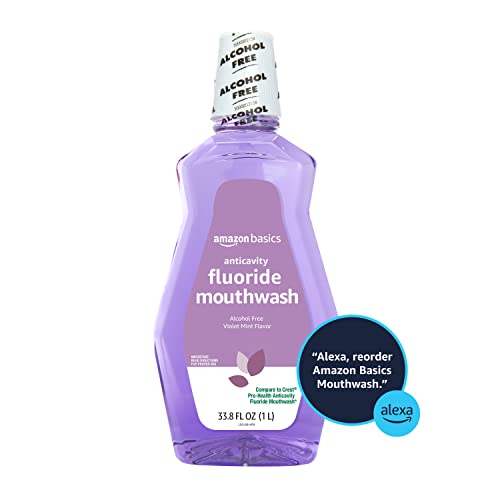 Amazon Basics Anticavity Fluoride Mouthwash, Alcohol Free, Violet Mint, 1 Liter, 33.8 Fl Oz (Pack of 4) (Previously Solimo)