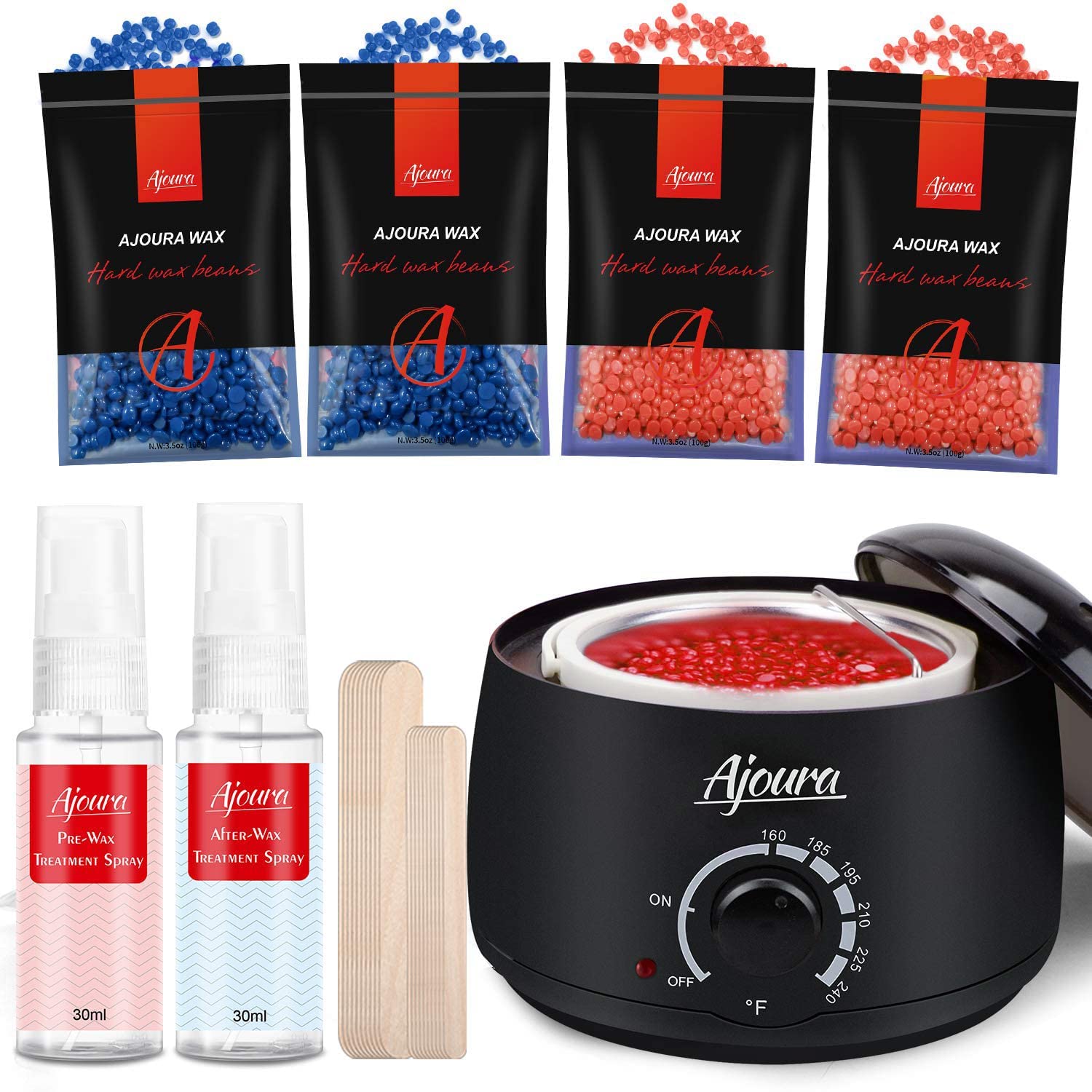 Ajoura Home Wax Warmer Kit for Waxing, Brazilian Sensitive Skin Hair Removal ,Women Men, Eyebrows, Bikini, Face, Armpit, Legs