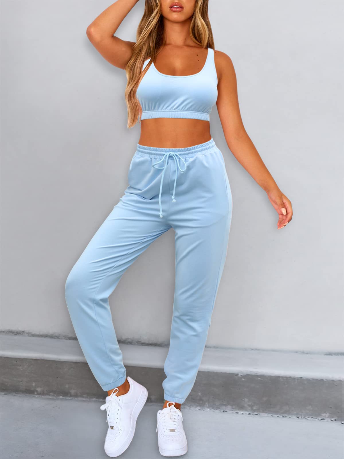ANRABESS Women Sweatsuits Bra and Sweatpants Set 2 Pieces Jogger Tracksuit With Pocket A379-hulan-XL