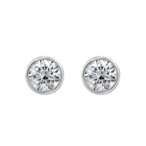 Amazon Essentials Platinum Plated Sterling Silver Bezel Stud Earrings set with Infinite Elements Cubic Zirconia (2 cttw) (previously Amazon Collection)