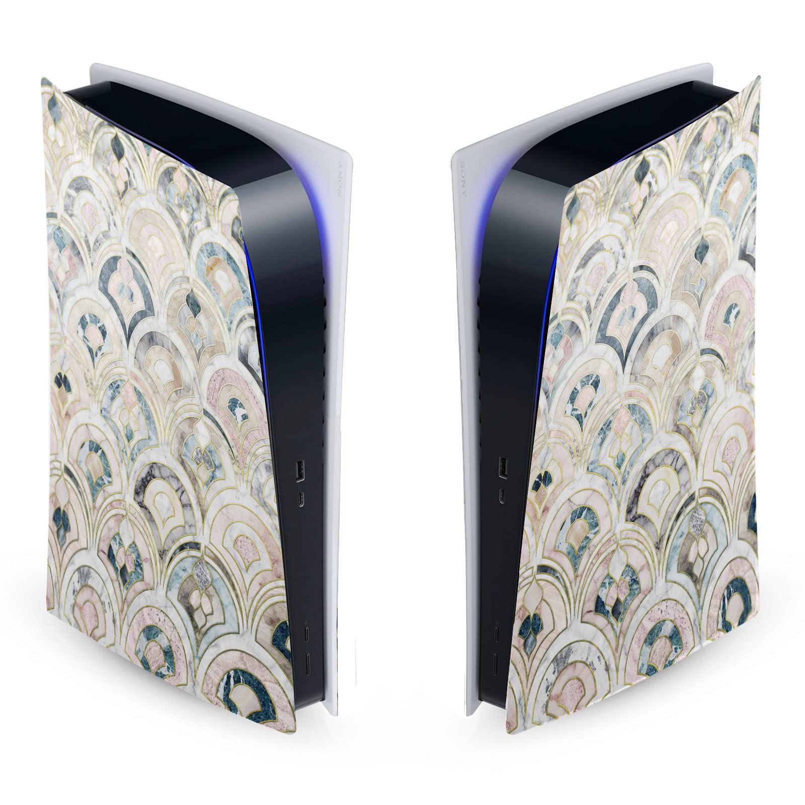 Art Deco Tiles in Soft Pastels Art Mix Matte Vinyl Faceplate Sticker Gaming Skin Case Cover Compatible with Sony Playstation 5 PS5 Digital Edition Console