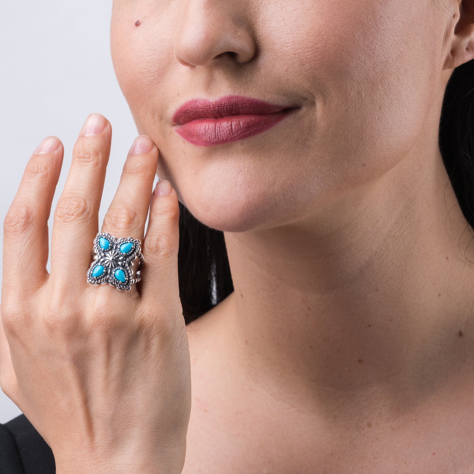 American West Sterling Silver Sleeping Beauty Turquoise Gemstone Butterfly Concho Ring Size 5