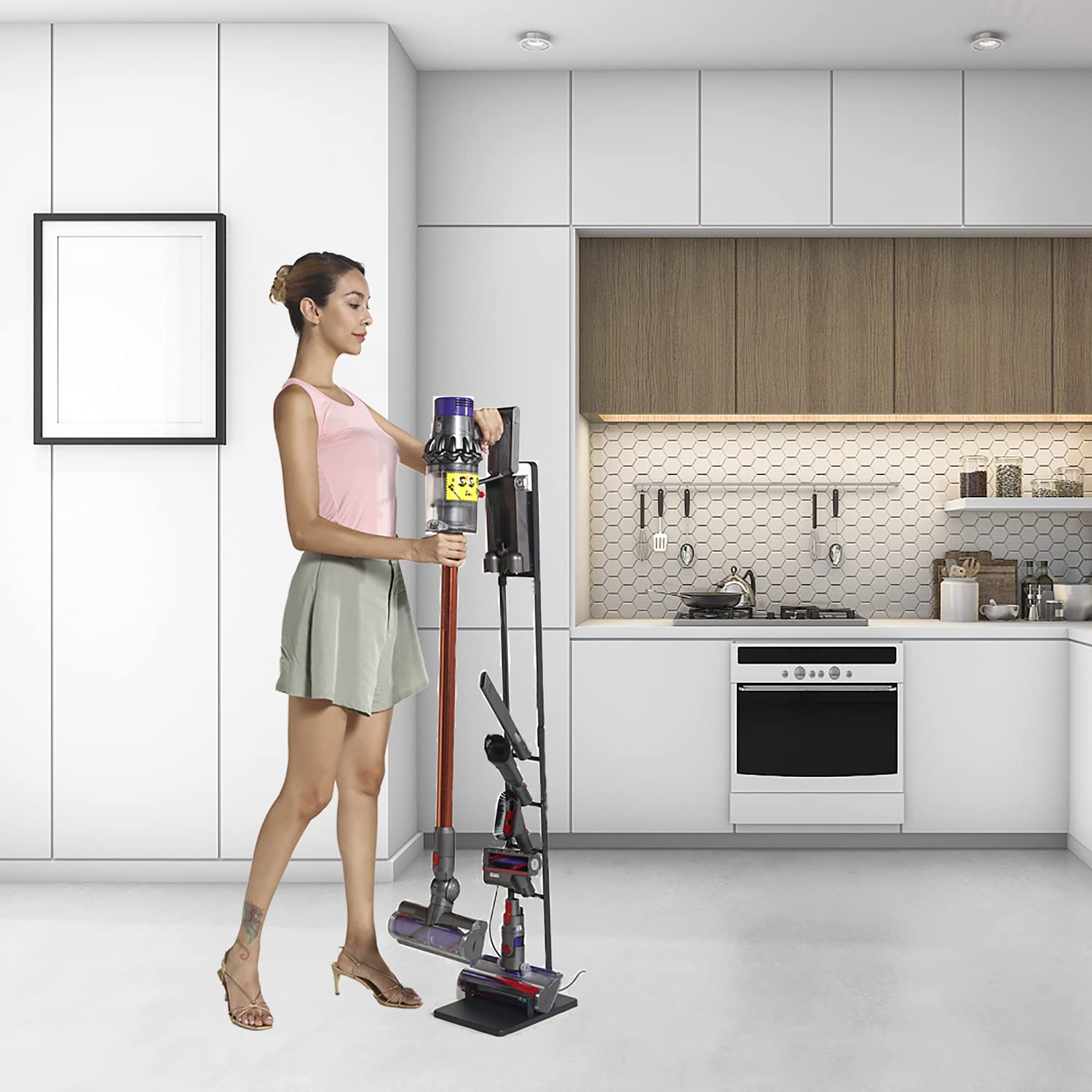 AOKEMAi Vacuum Stand Dyson V15 V12 V11 V10 V8 V7 V6, Storage-Stand-Docking-Station-Holder Compatible with Dyson, Vacuum Accessories Stand, Cordless Vacuum Cleaner Holder, White