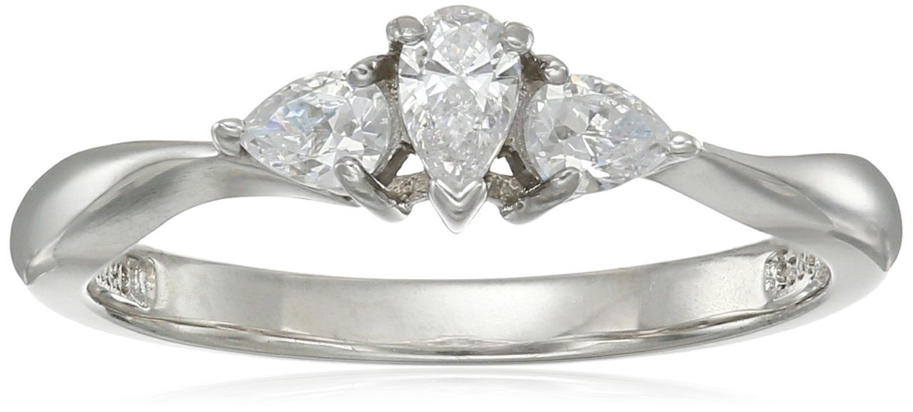 Amazon Essentials Platinum-Plated Sterling Silver Infinite Elements Cubic Zirconia Pear 3-stone Ring, Size 6, (previously Amazon Collection)