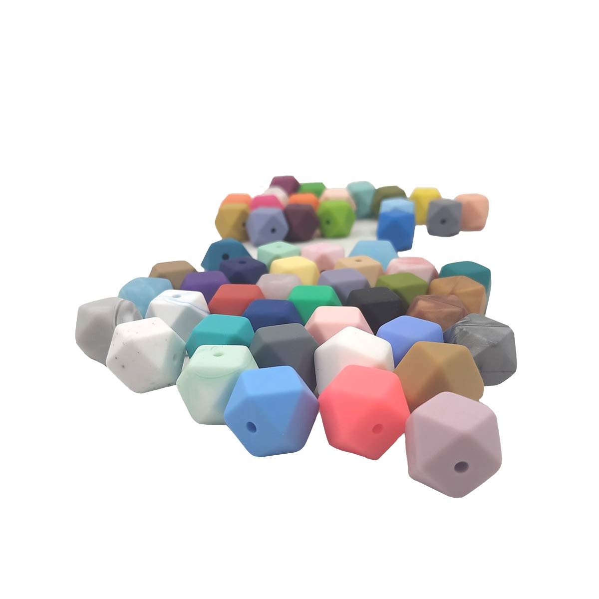 Alenybeby 17mm Silicone Hexagon Beads DIY Silicone Pearl Beads for Jewelry Geometric Hexagon Shaped Beads Mom Necklace Making Accessory (Mix Color 30pcs)