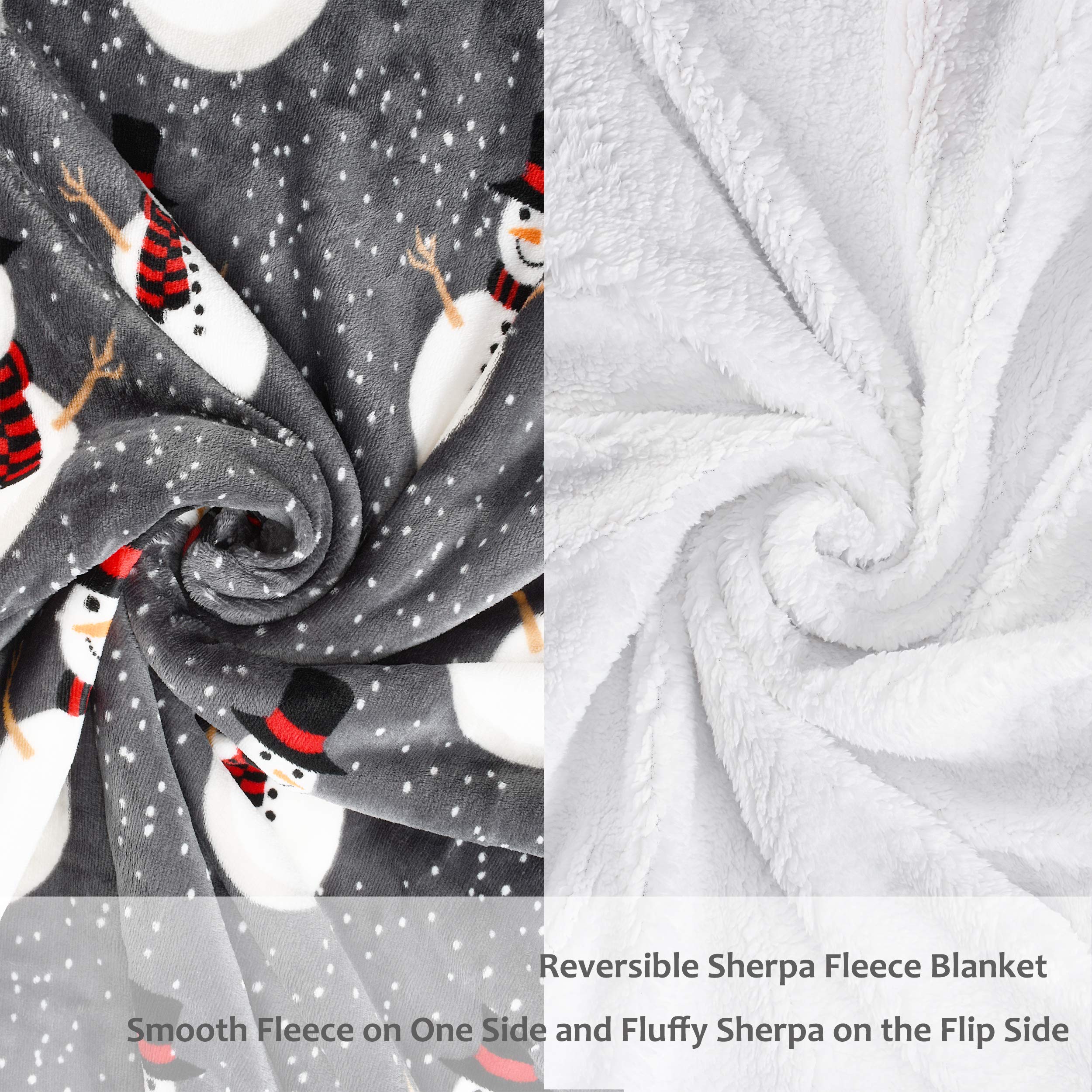 Catalonia Snowman Blanket, Holiday Theme Sherpa Fleece Throw, Blanket for Couch and Bed, Christmas Blanket | Super Soft, Comfy, Cozy, Fluffy, Warm | 50x60 inch, Grey