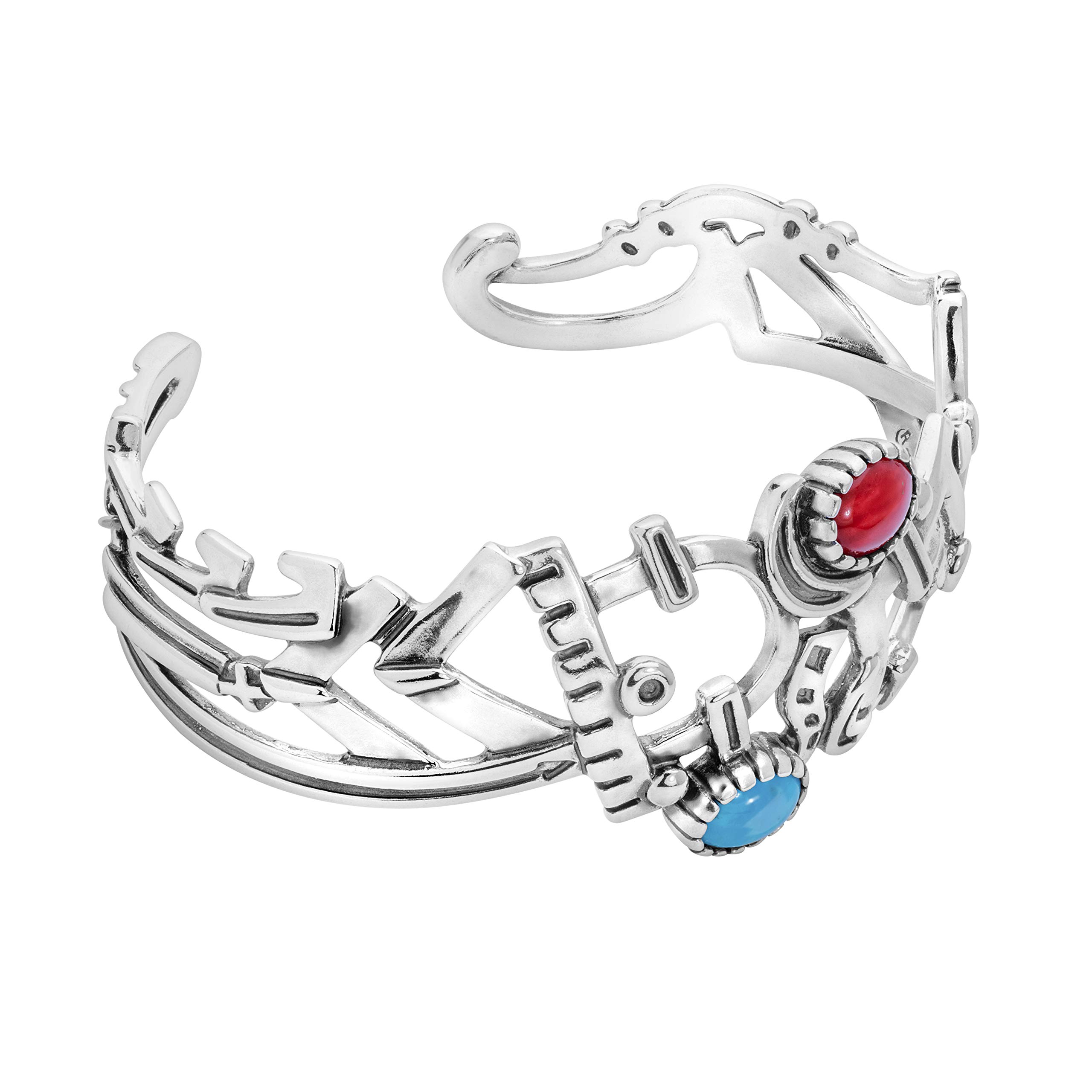 American West Sterling Silver Turquoise and Red Coral Gemstone Fritz Casuse Cuff Bracelet Size Medium