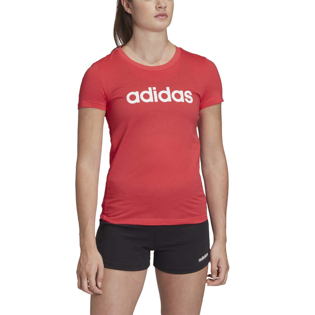 adidas Women's Essentials Linear Slim Tee Dark Gray Heather/Purple Tint X-Small