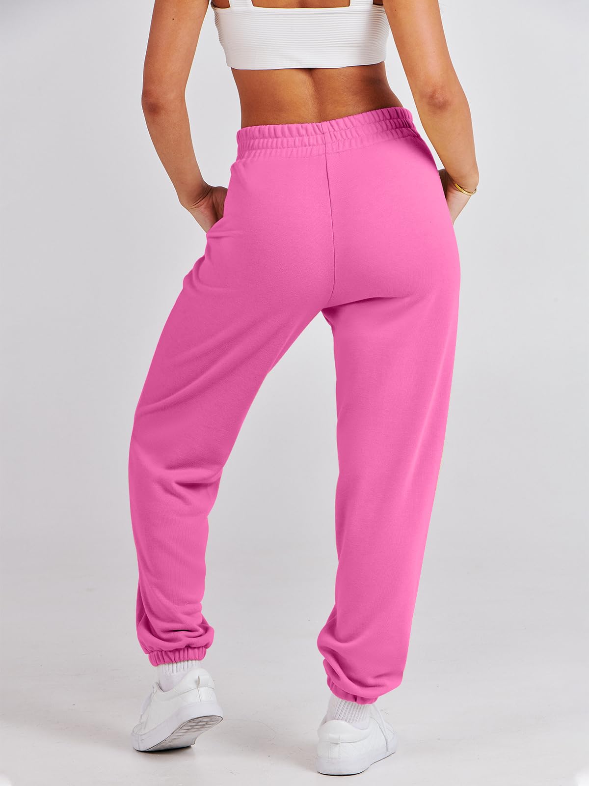 ANRABESS Women's High Waist Sweatpants Workout Athletic Joggers Pants Baggy Lounge Cinch Bottoms with Pockets 2024 Fall Hot Pink X-Large