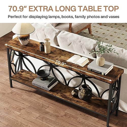 LITTLE TREE Sofa Table, 70.9 Inch Industrial Behind Couch Table with Storage Shelves, Narrow Long Console Table for Entryway, Living Room, Foyer, Hallway, Office