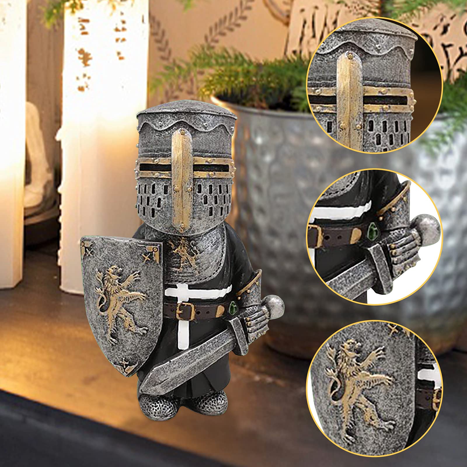 Garden Knight Dwarf Statue, Armor Knight Gnomes Cross Templar Guard Sculptures Art Figurines for Garden in/Outdoor Home Lawn Yard Patio Decor, Funny (C, 1PC)