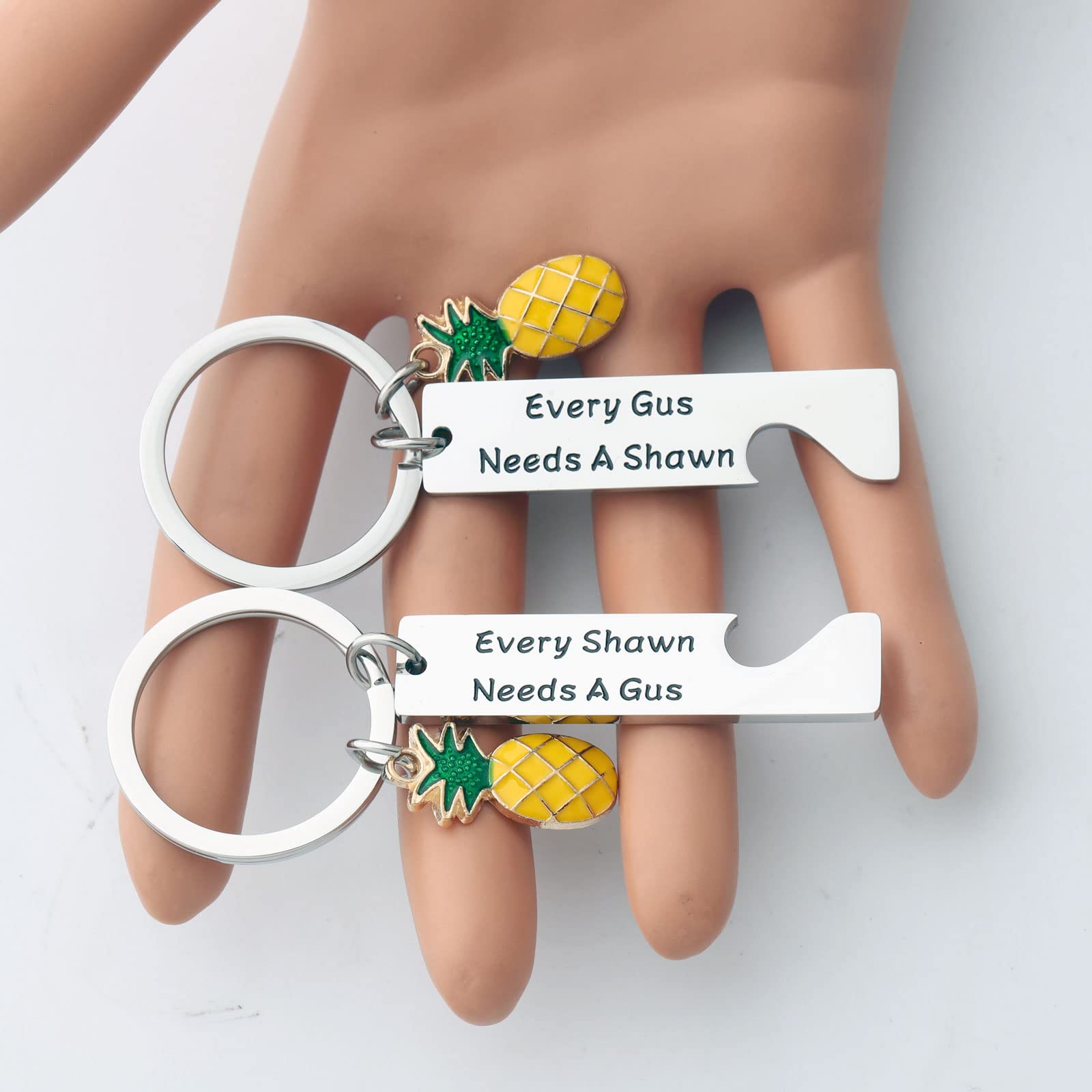 BEKECH Gus And Shawn Gift Every Gus Needs A Shawn Pineapple Charm Keychain Set for TV Serious Lover Psych Fan Best Friend Keychain (silver)