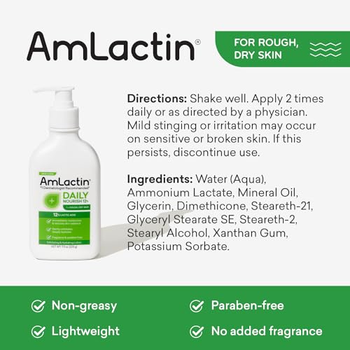 AmLactin Daily Moisturizing Lotion for Dry Skin β 7.9 oz Pump Bottles (Twin Pack) β 2-in-1 Exfoliator-Body Lotion with 12% Lactic Acid, Dermatologist-Recommended (Packaging May Vary)