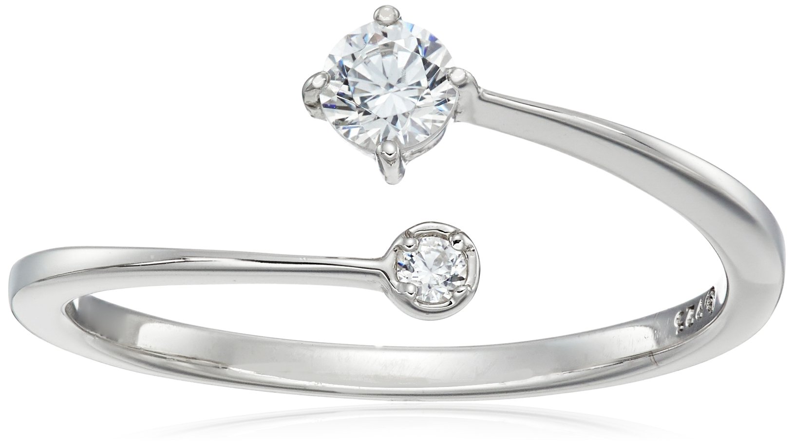 Amazon Essentials Platinum-Plated Sterling Silver Infinite Elements Cubic Zirconia 2-Stone Round Ring, Size 7, (previously Amazon Collection)